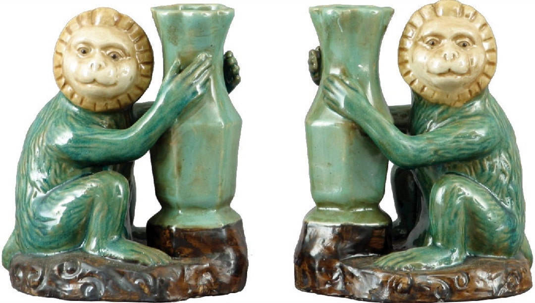 Pair of Ceramic Monkey Vases-8''h - Etsy
