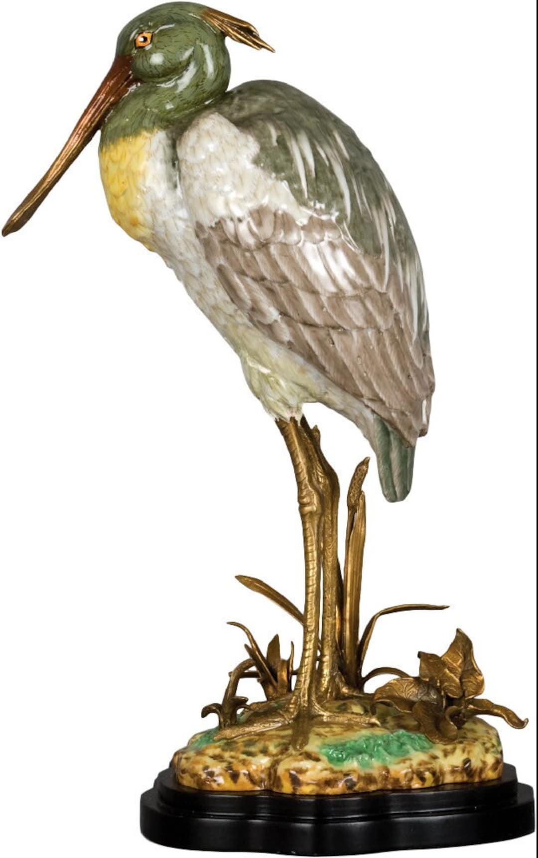 European Spoonbill Bird Porcelain Sculpture/figurine W/bronze Ormolu-16 ...