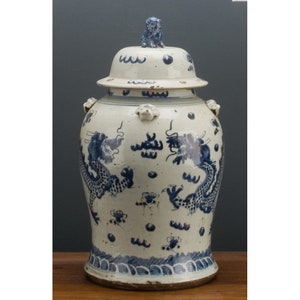 Classic Blue and White Lidded Lion Jar Dragon 18.5''H - Etsy