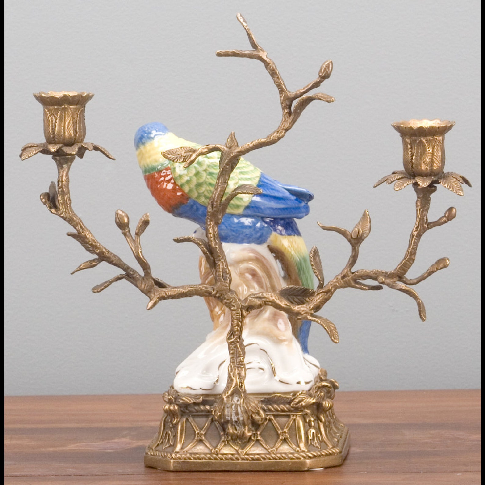 Porcelain Pair of Parrots Candlesticks With Bronze Accents - Etsy