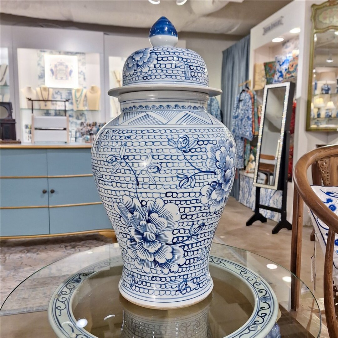 Porcelain Blue Flowers Temple Jar/vase-22.5''h - Etsy