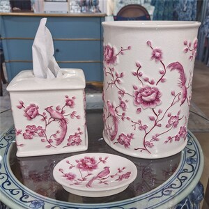 Porcelain Tissue Box Embossed Pink and White Crackle-6''h - Etsy