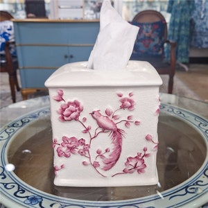 Porcelain Tissue Box Embossed Pink and White Crackle-6''h - Etsy