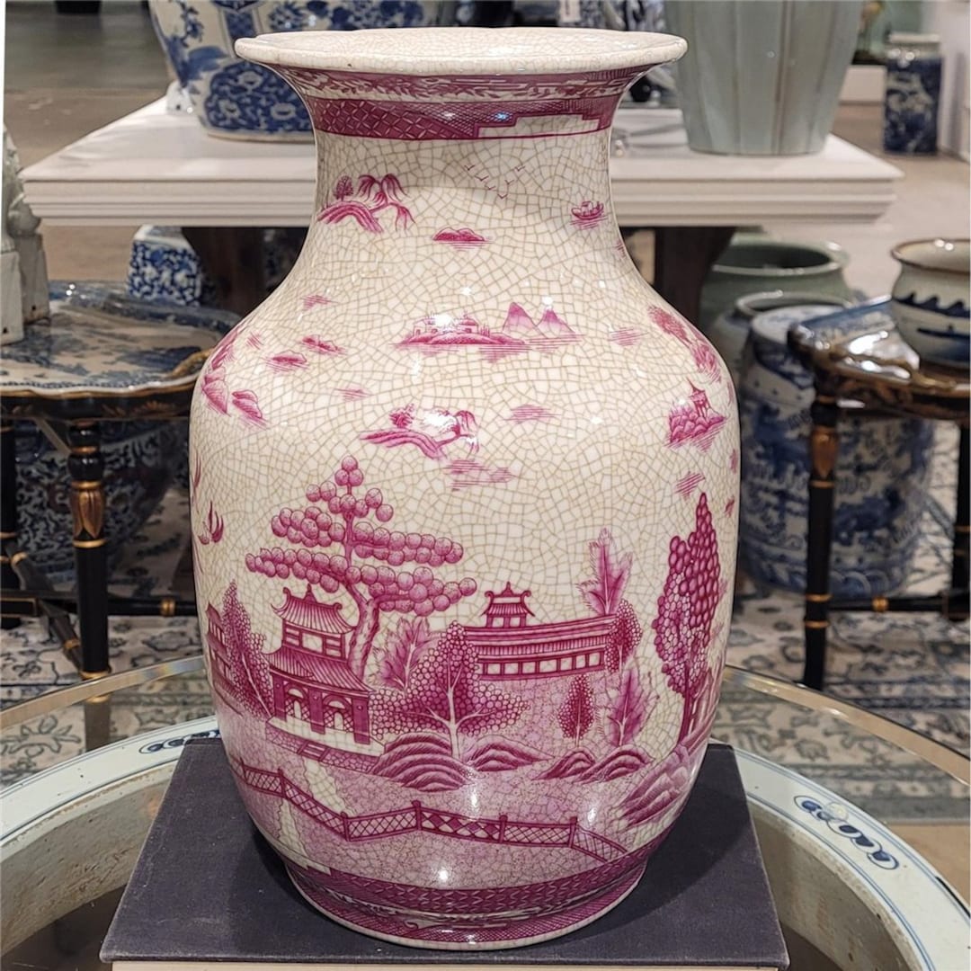 Pink and White Willow Porcelain Vase - Etsy