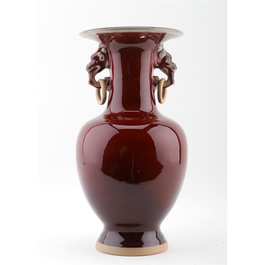 Vintage Reproduction Porcelain Double Ring Handle Vase Red Oxblood - Etsy