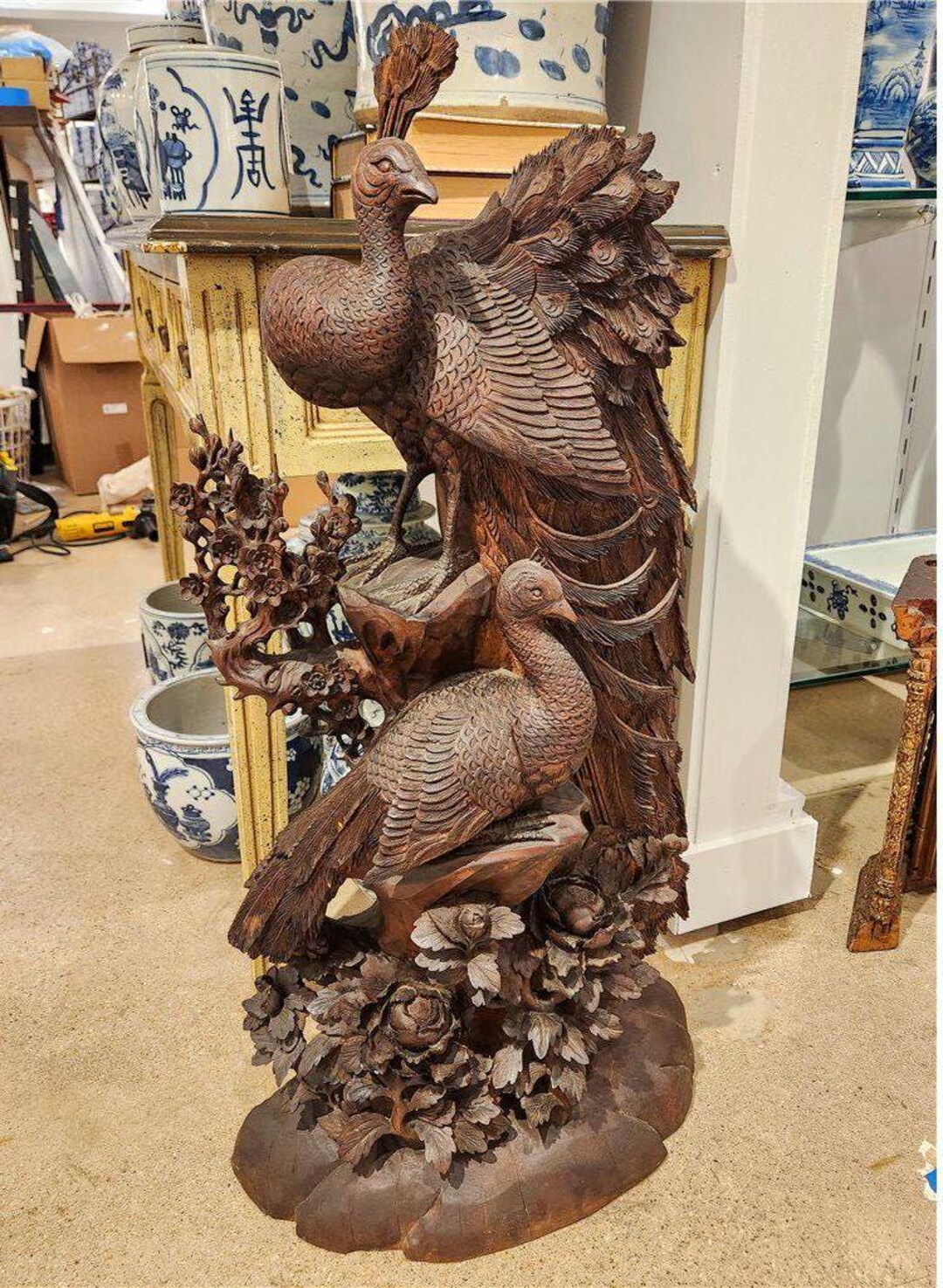 Rare Find Antique Wood Carving Peacocks Statue/sculpture-34''h. - Etsy