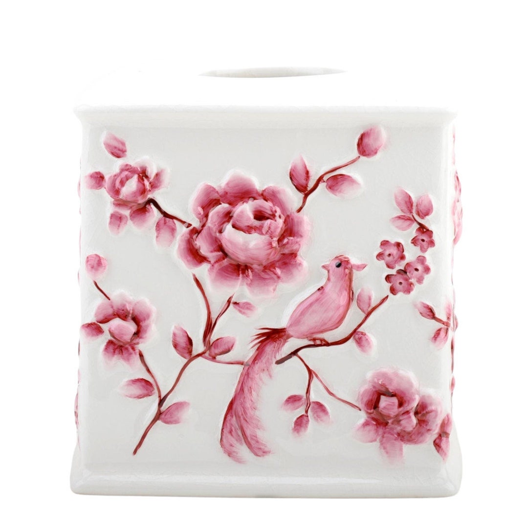 Porcelain Tissue Box Embossed Pink and White - Etsy