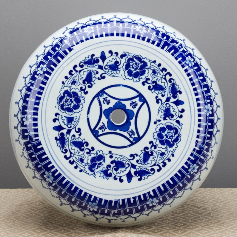 Blue & White Floral Garden Stool-pot Stand-14'' X - Etsy