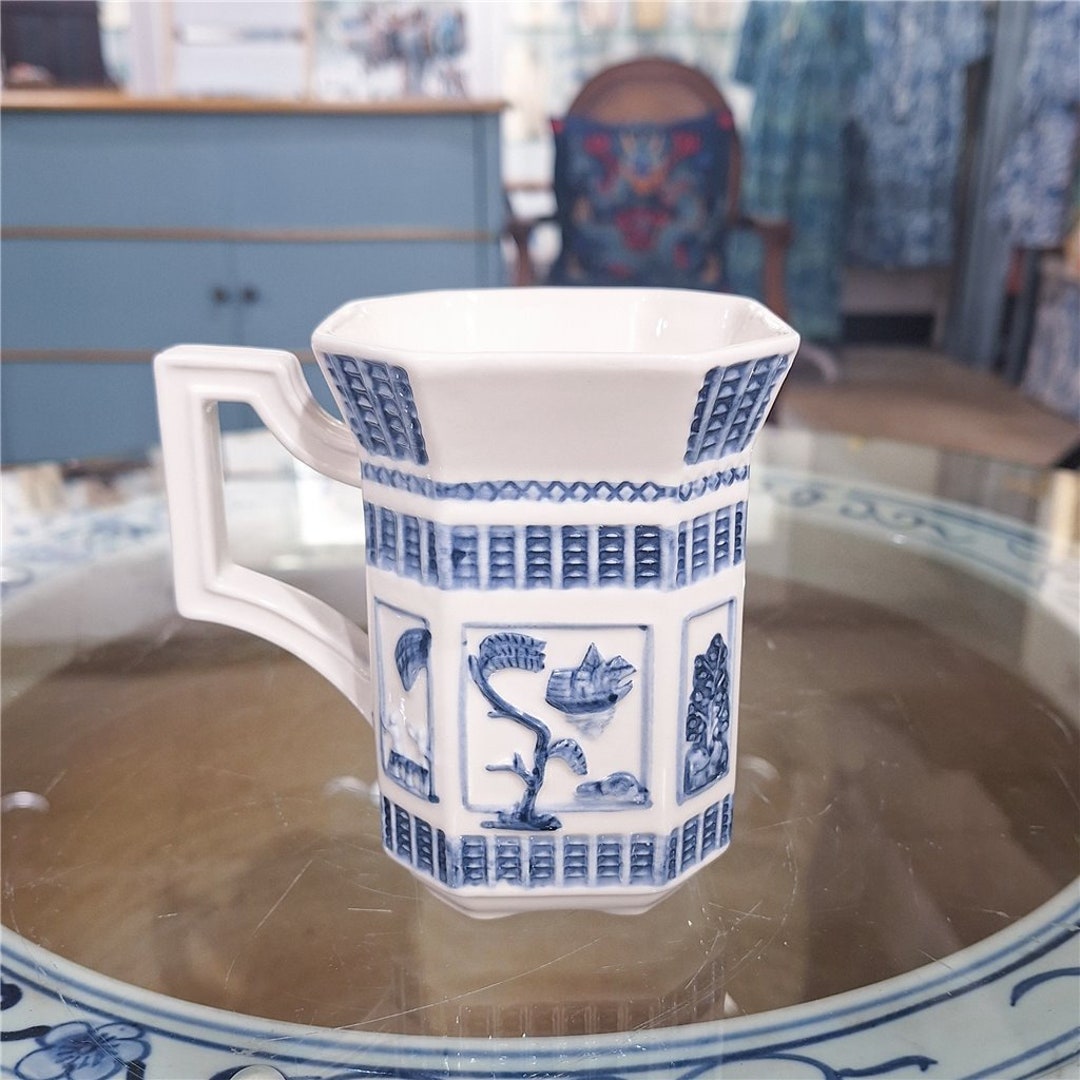 Porcelain Chinoiserie Embossed Blue Willow Pagoda Tea Cups-set of 4 - Etsy