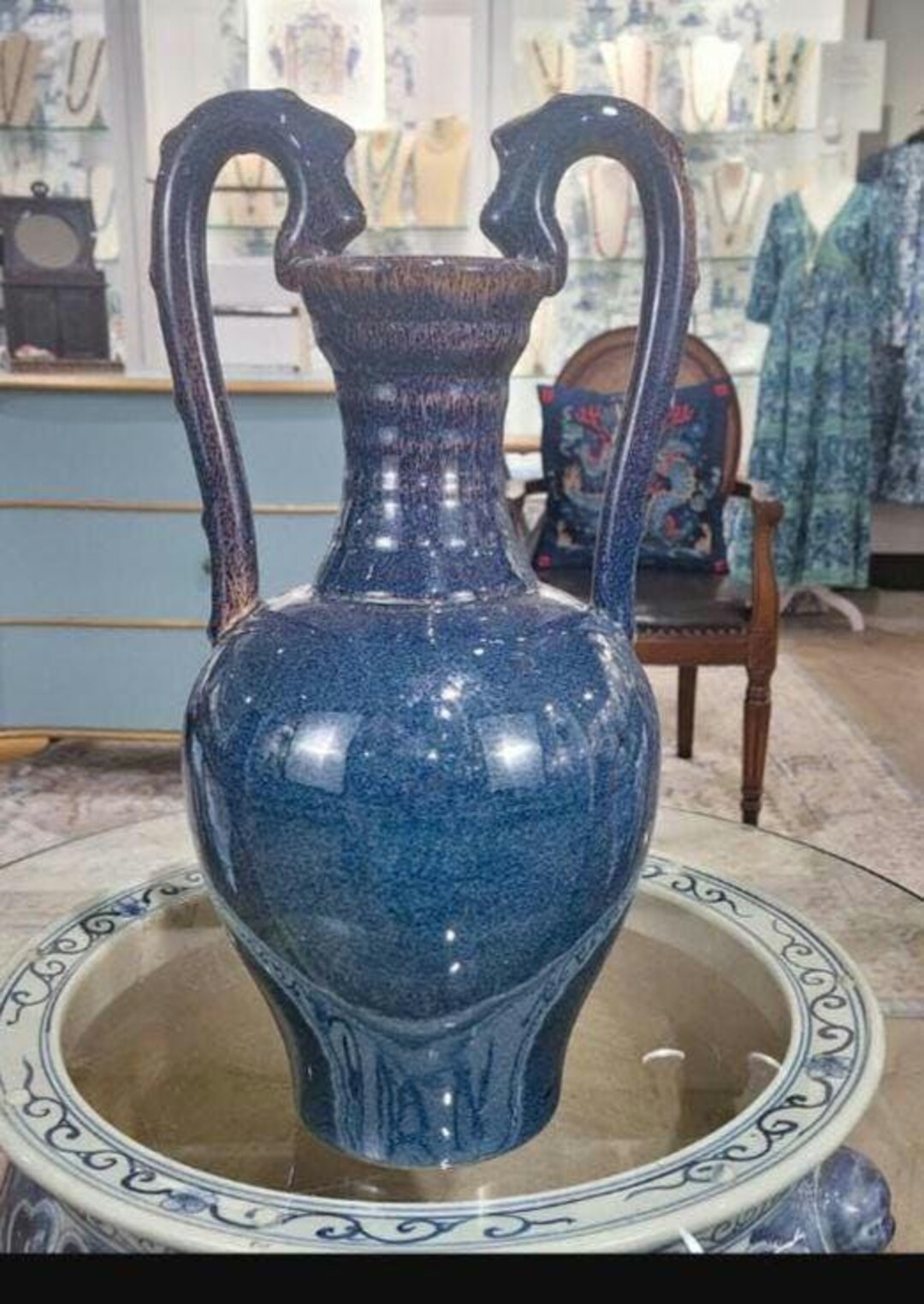 Porcelain Cobalt Blue Double Dragon Handle Vase-17.5h - Etsy