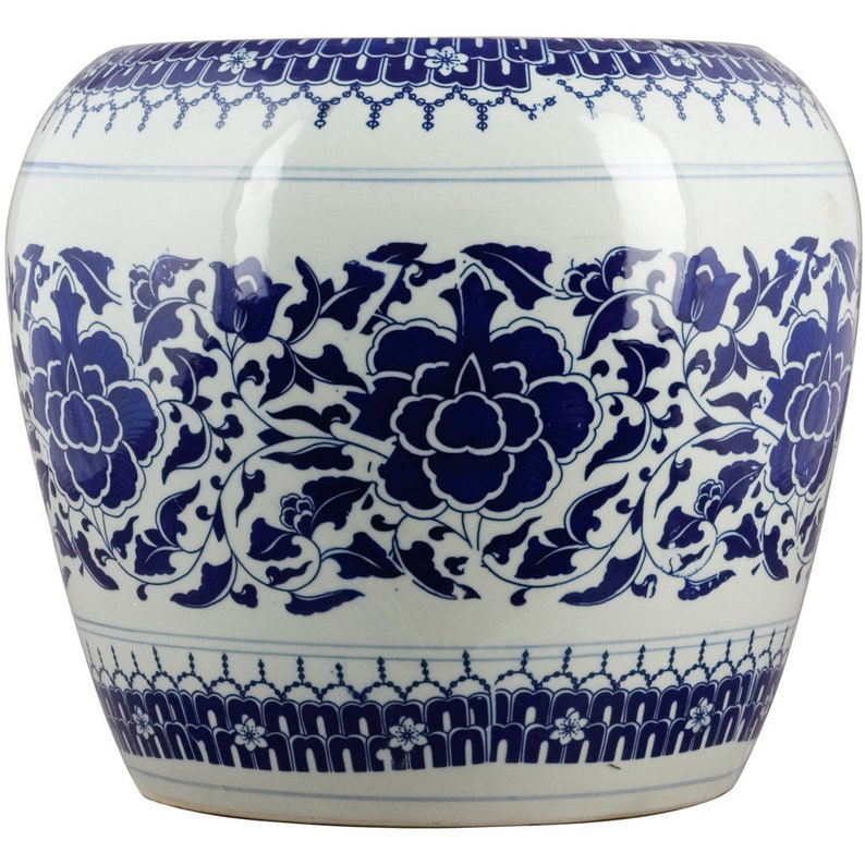 Blue & White Floral Garden Stool-pot Stand-14'' X - Etsy