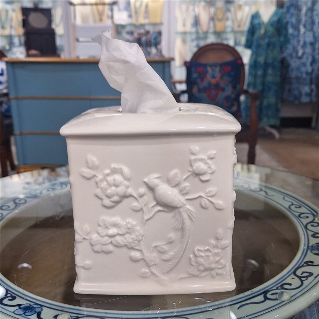 White Porcelain Embossed Bird Tissue Box - Etsy