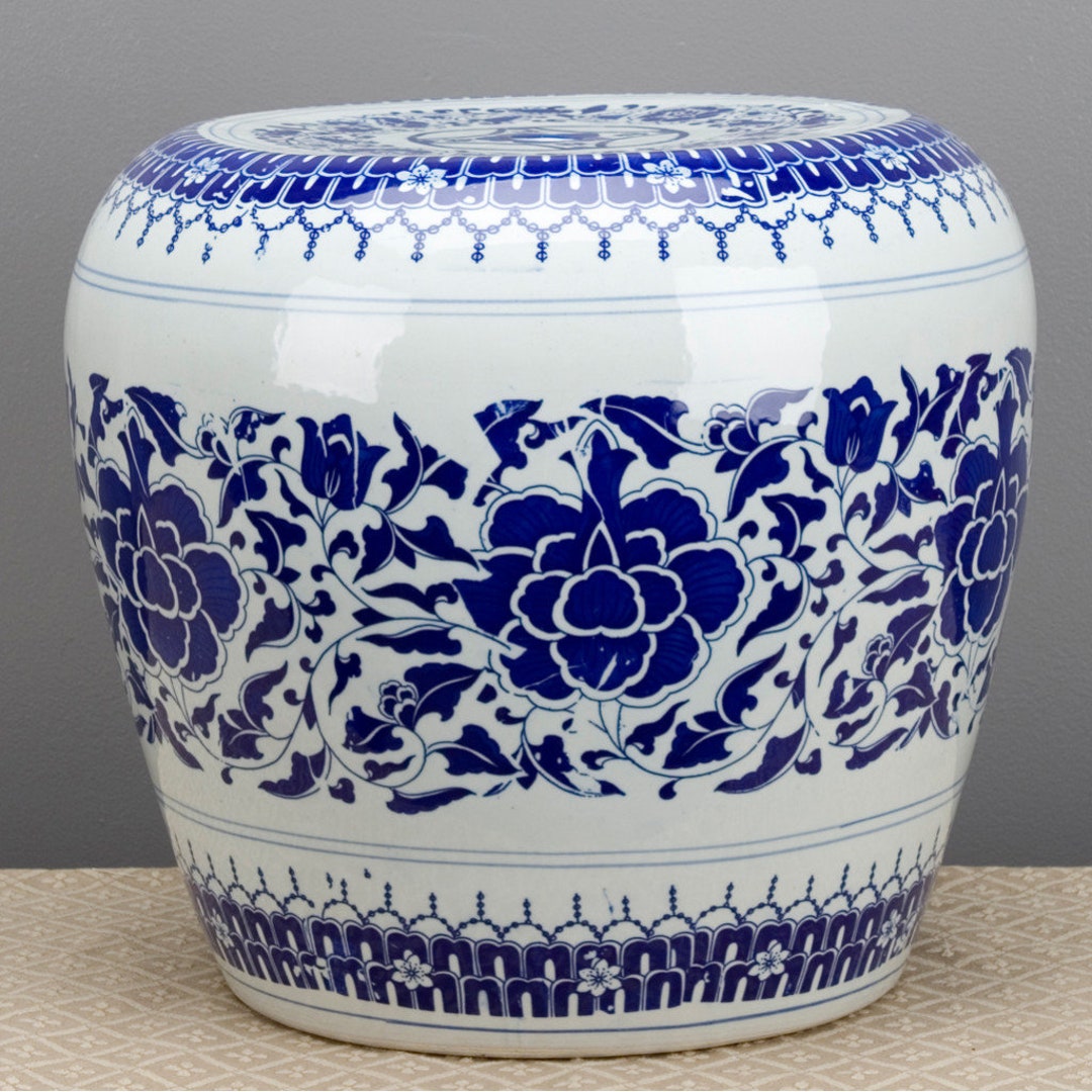Blue & White Floral Garden Stool-pot Stand-14'' X 12.5''H - Etsy