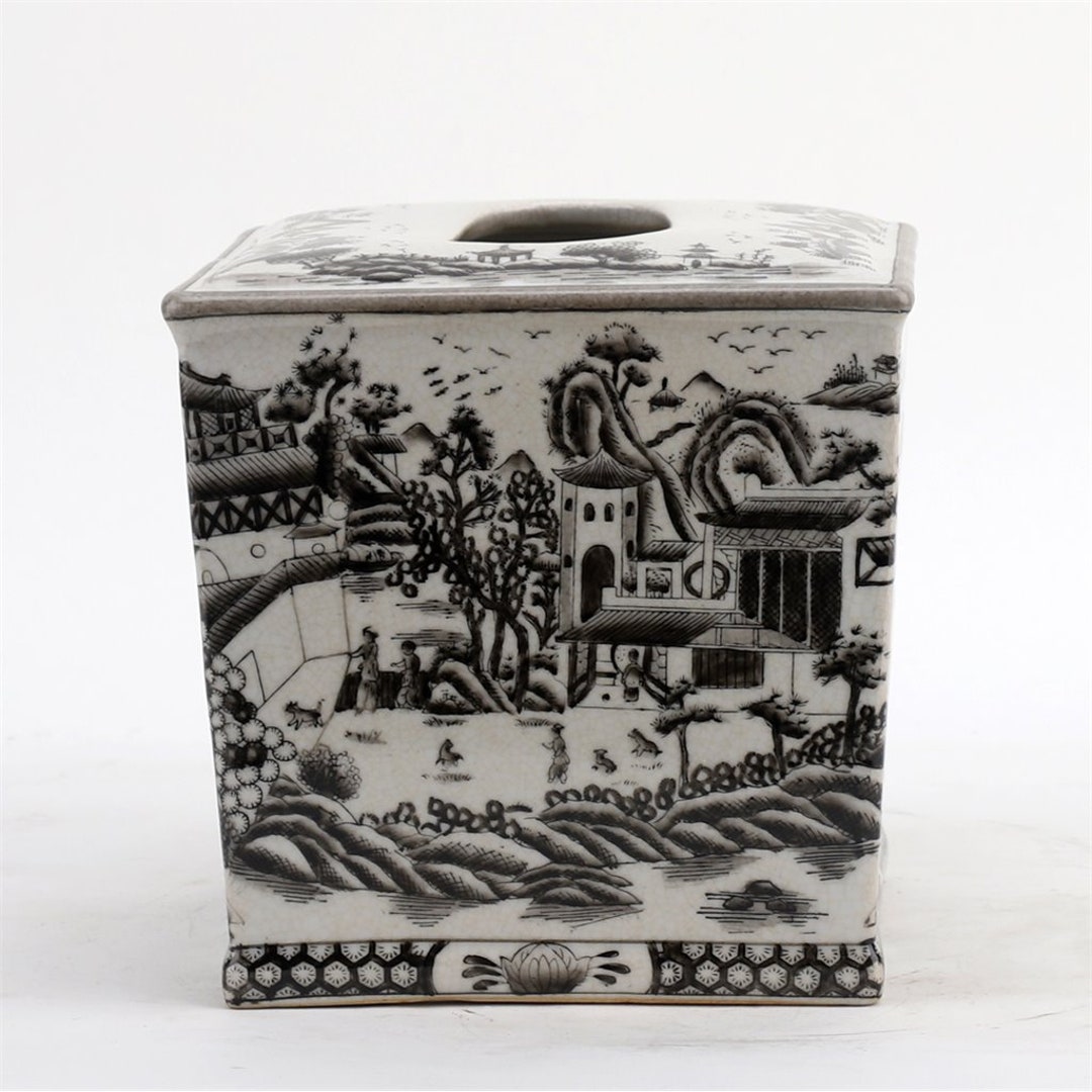 Black & White Willow Porcelain Tissue Box - Etsy