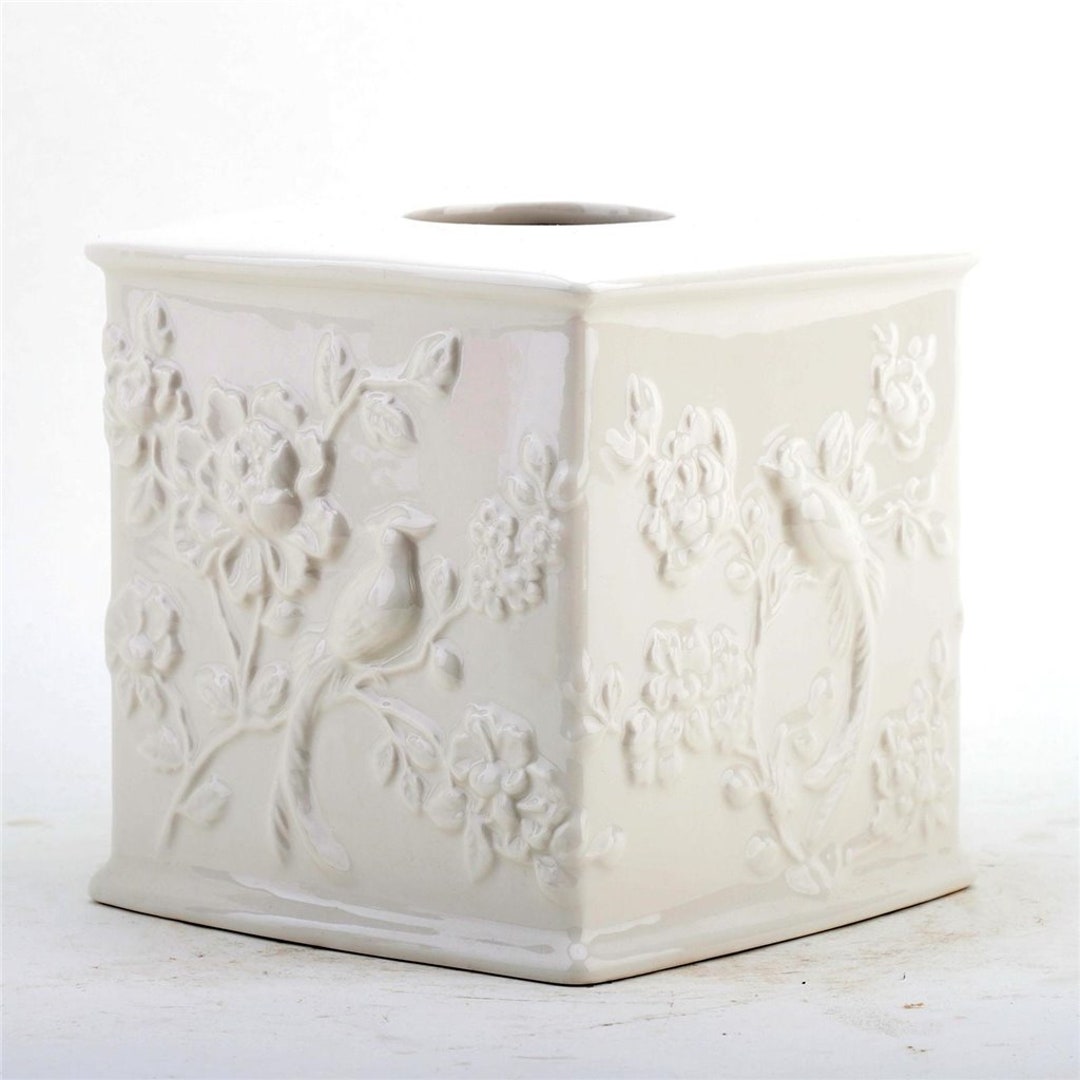 White Porcelain Embossed Bird Tissue Box - Etsy