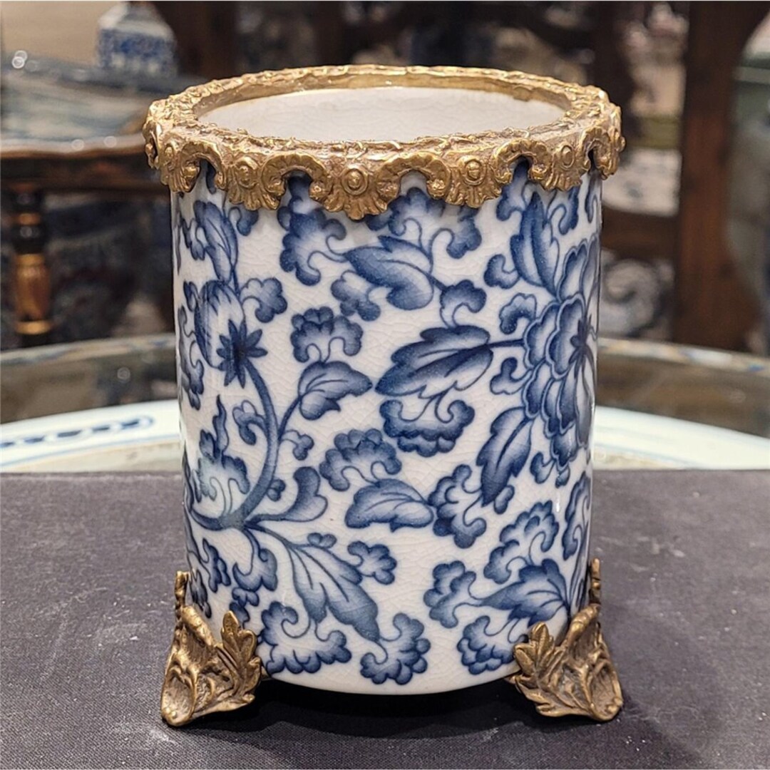 Small Porcelain Round Vase With Bronze - Etsy