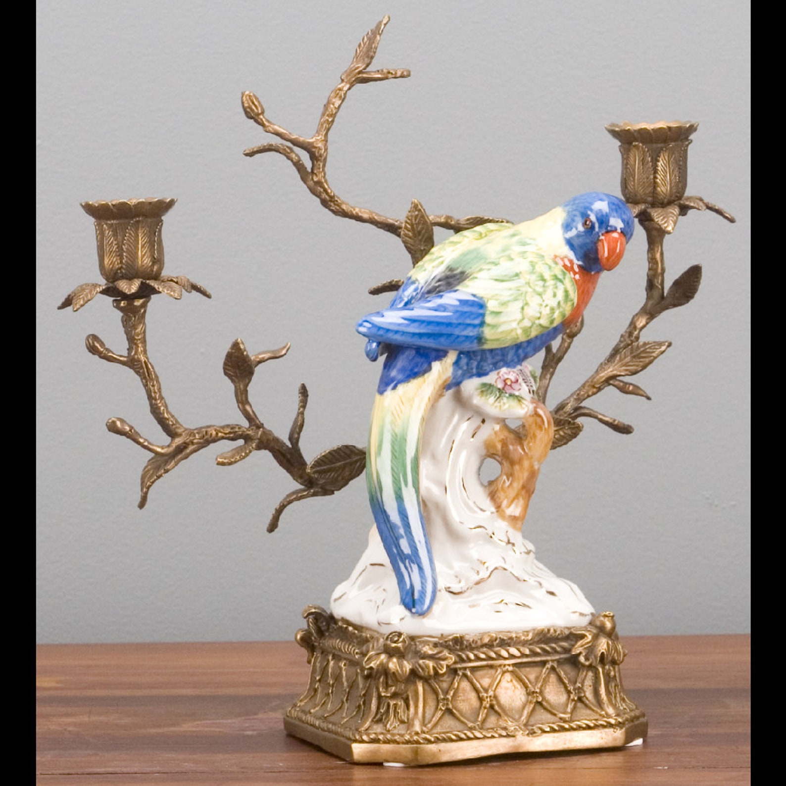 Porcelain Pair of Parrots Candlesticks With Bronze Accents - Etsy