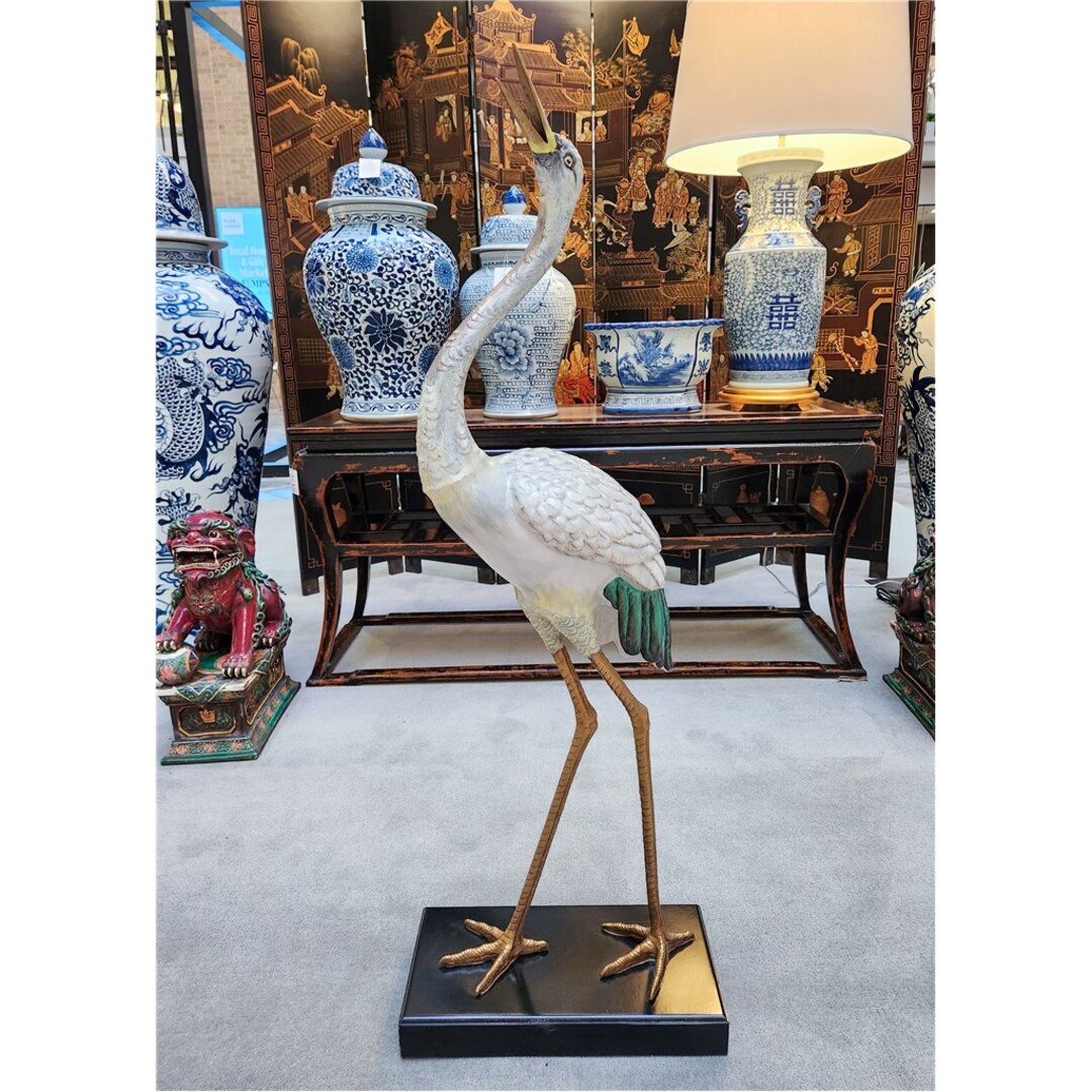 Porcelain Tall Crane Figurine/sculpture With Bronze Ormolu-49''h - Etsy