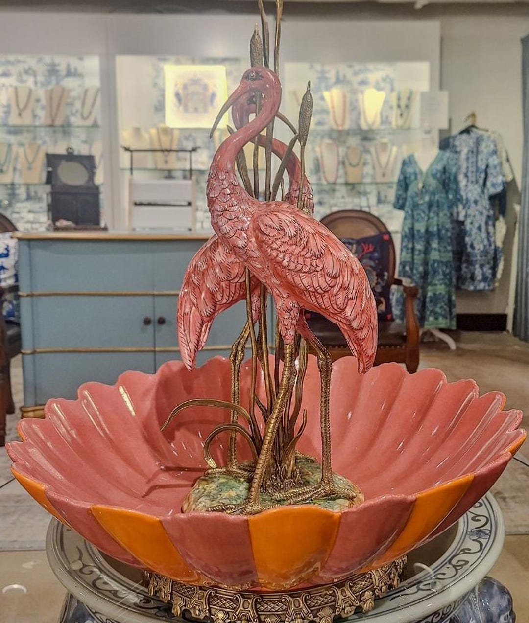 Porcelain Double Flamingo Centerpiece/planter With Bronze Ormolu Pink ...