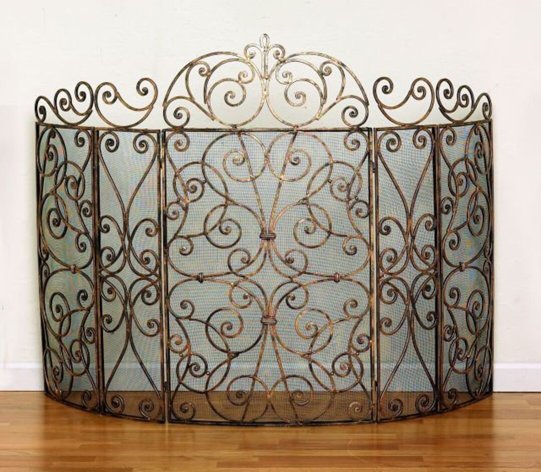 Antique Gold Five Panel Scroll Fireplace Screen - Etsy