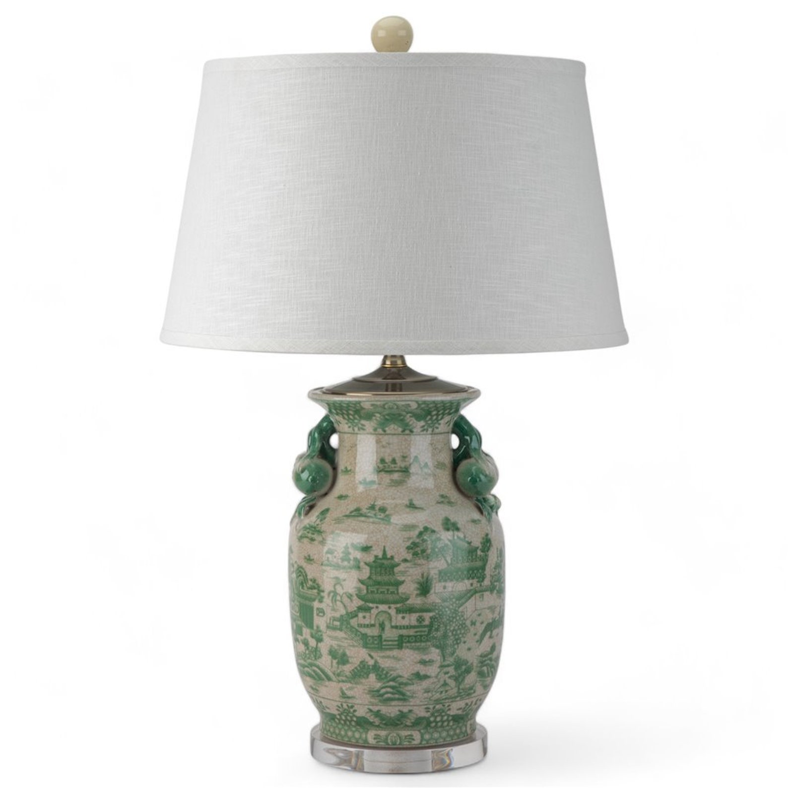 Porcelain Green and White Chinoiserie Table Lamp With Acrylic Base-30 ...