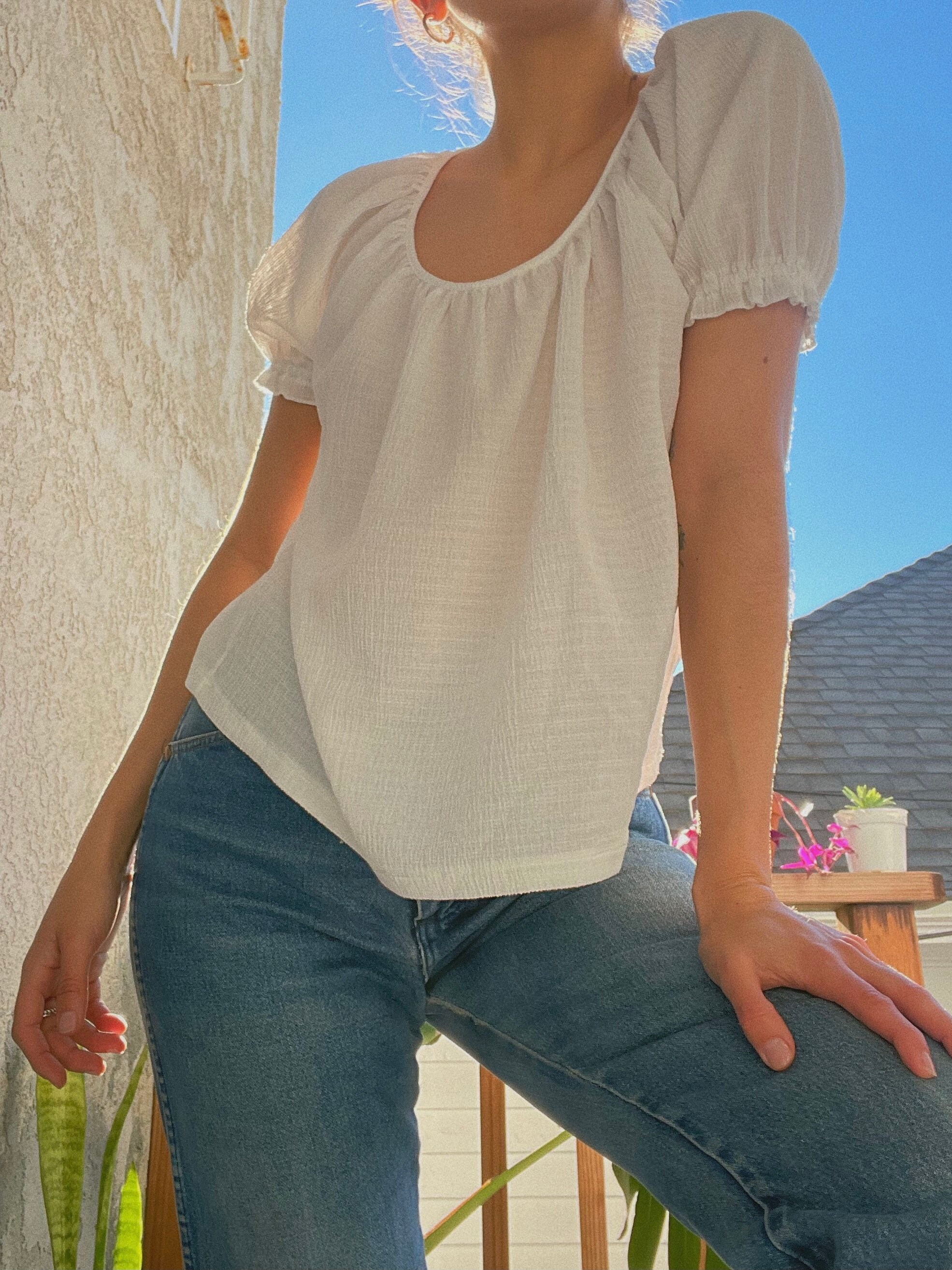 Light And Airy White Textured Sheer Cropped Blouse With Ruffled Sleeves Etsy