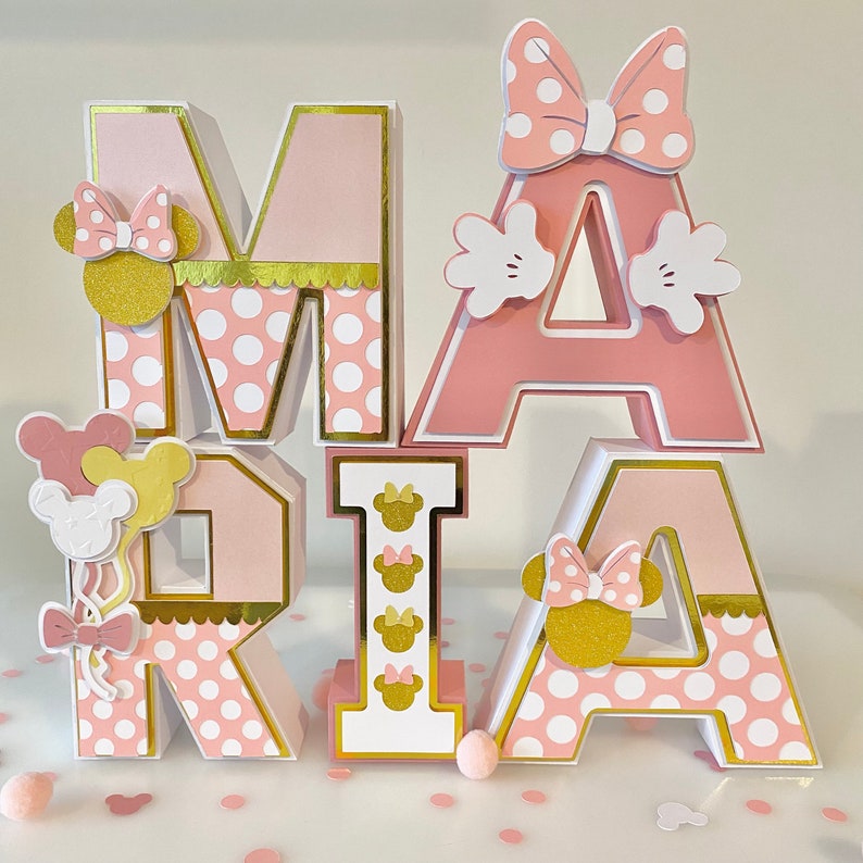 Letras 3D de Minnie doradas y rosadas letras de Minnie Mouse - Etsy España