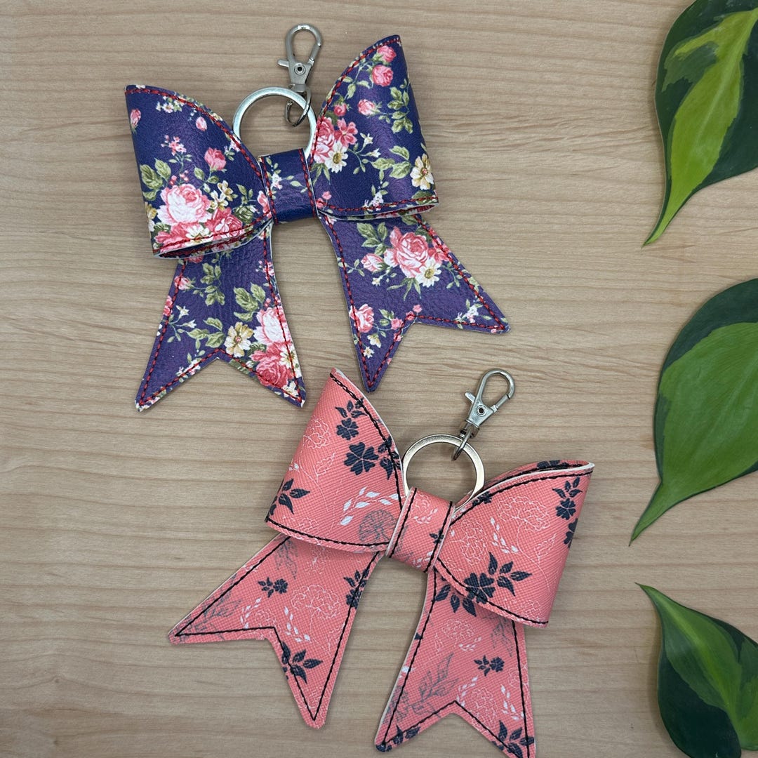 Floral Faux Leather Bow Keychain | Handmade Purse Charm - Etsy