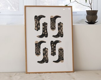 Colorful Cowboy Boot Poster, Eclectic Western Wall Art, Boho Wall Art ...