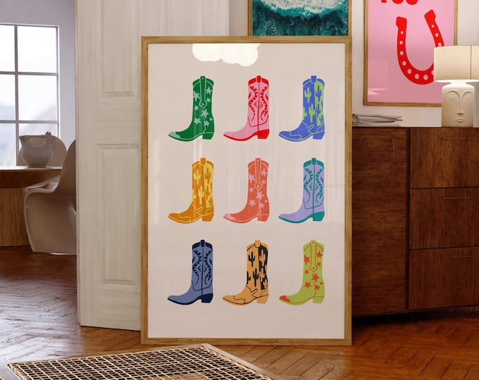 Colorful Cowboy Boot Poster, Eclectic Western Wall Art, Boho Wall Art ...