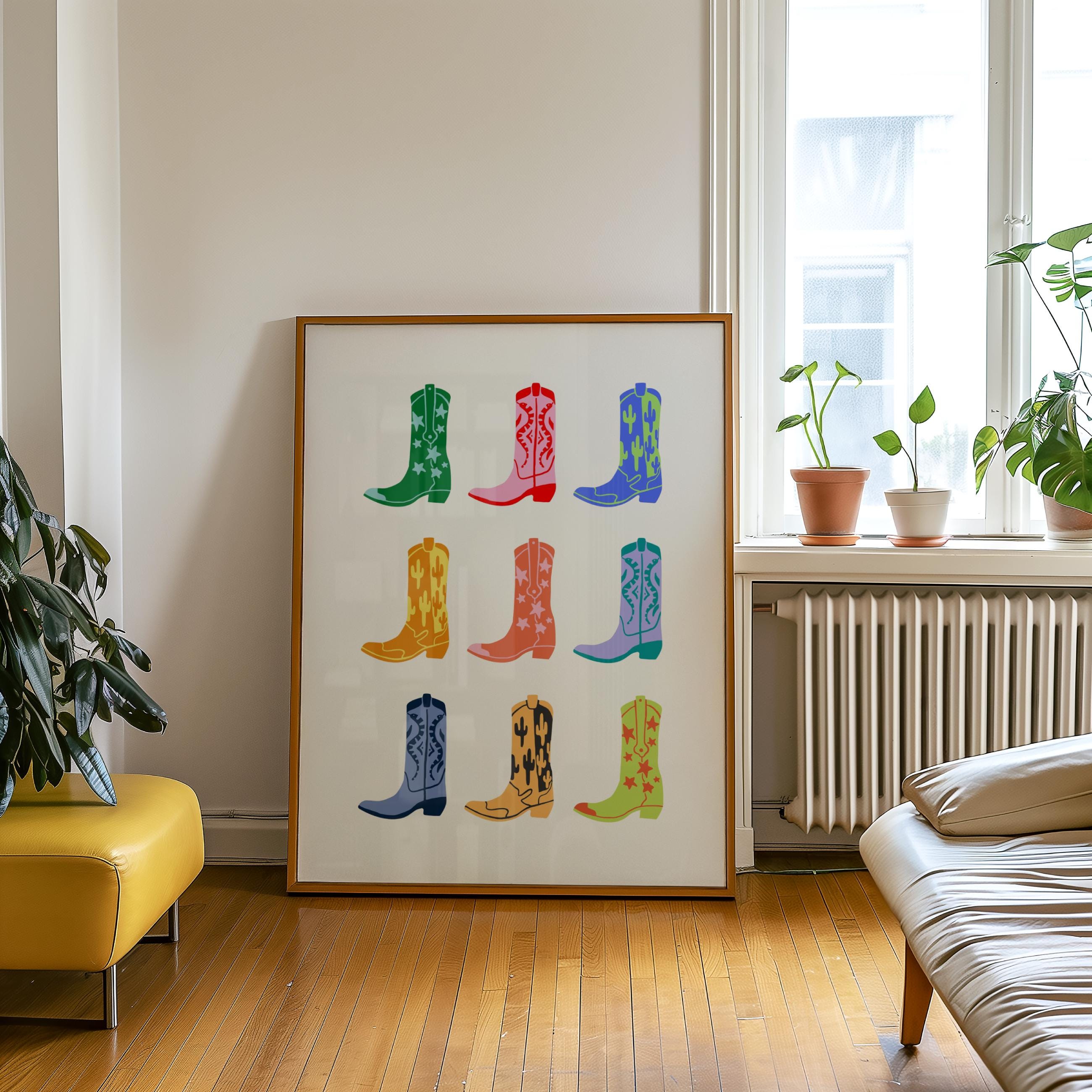 Colorful Cowboy Boot Poster, Eclectic Western Wall Art, Boho Wall Art ...