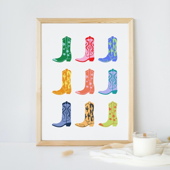 Colorful Cowboy Boot Poster Eclectic Western Wall Art Boho - Etsy