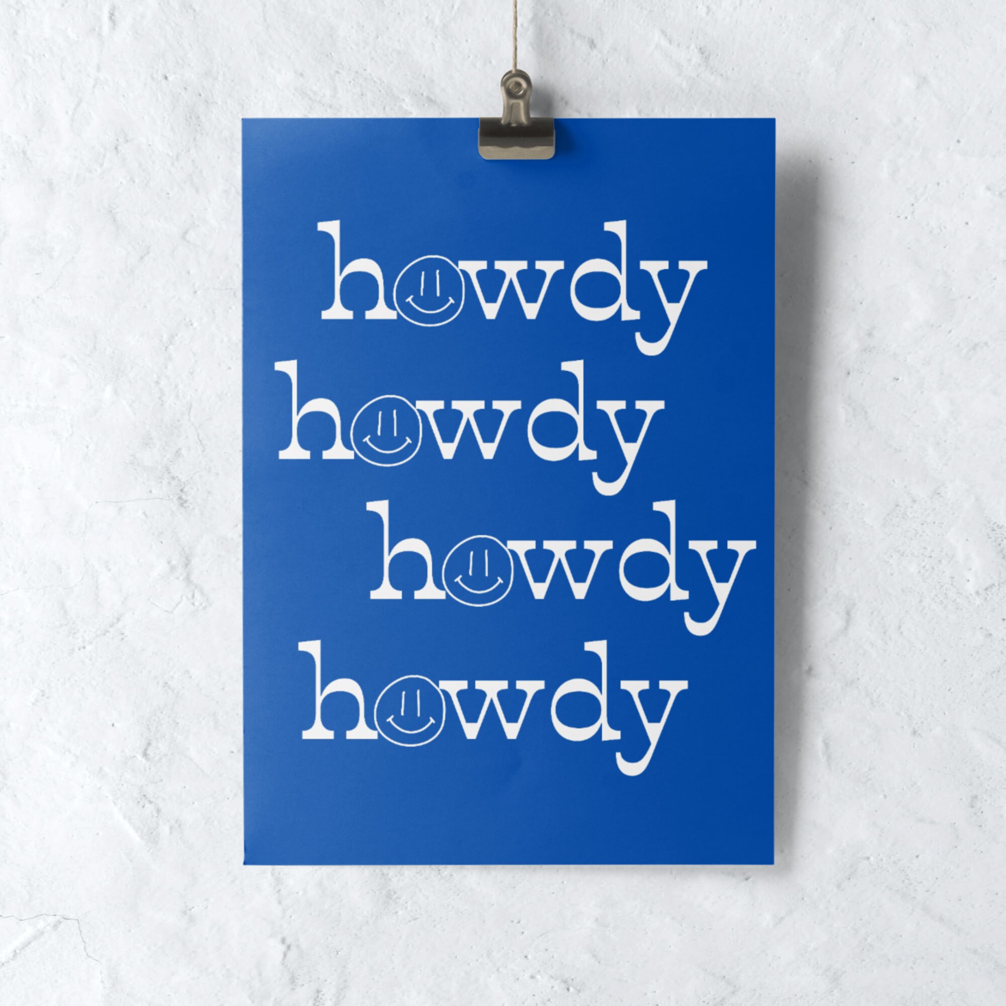 Blue Howdy Print Smiley Face Wall Art Blue Howdy Poster - Etsy