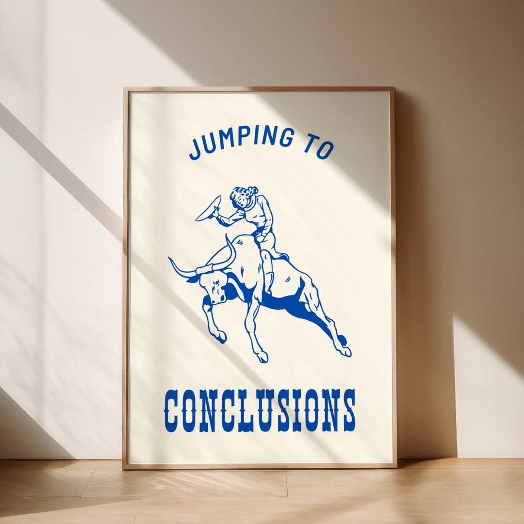 Jumping to Conclusions, Vintage Western Print, Blue Retro Print, Cowboy ...