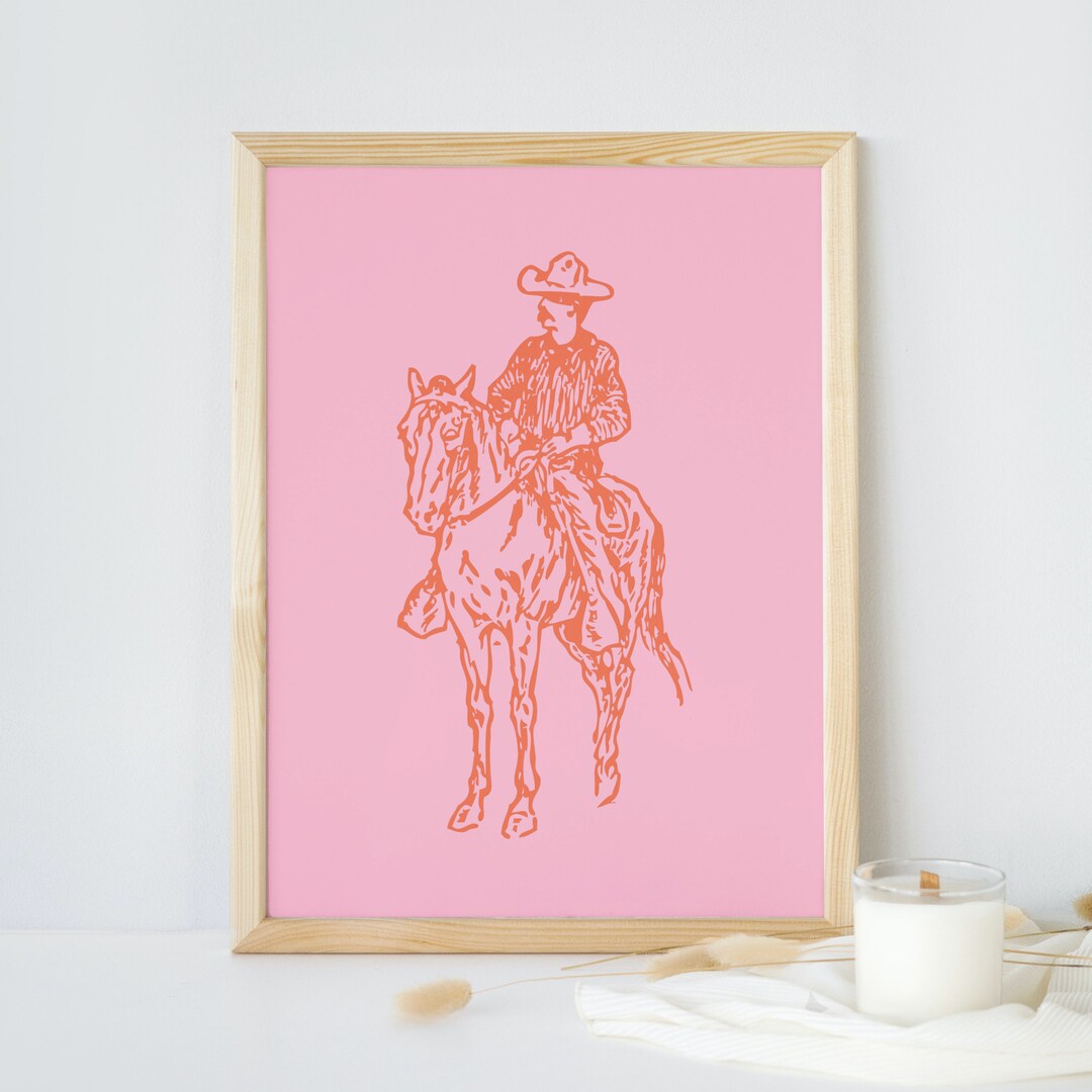 Pink Cowboy Poster, Pink Western Print, Pink and Orange Wall Art ...