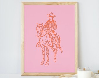Retro Cowboy Wall Art, Blue Western Print, Cowboy Print, Nashville Wall ...