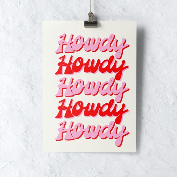 Red and Pink Howdy Poster Howdy Wall Art Pink and Red Wall | Etsy