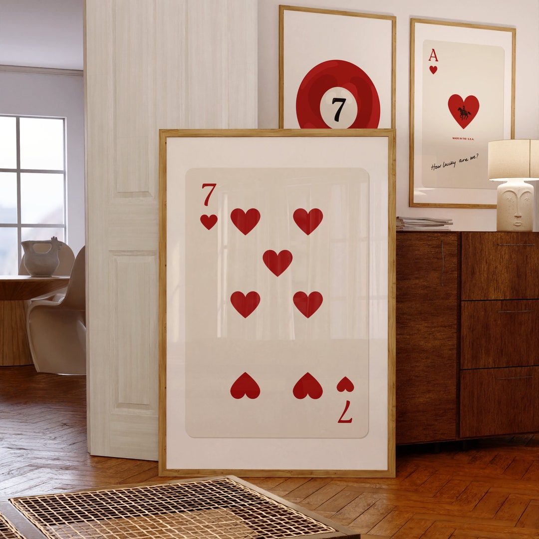 Seven of Hearts Playing Card Print, Lucky Number 7 Wall Art, Seven ...