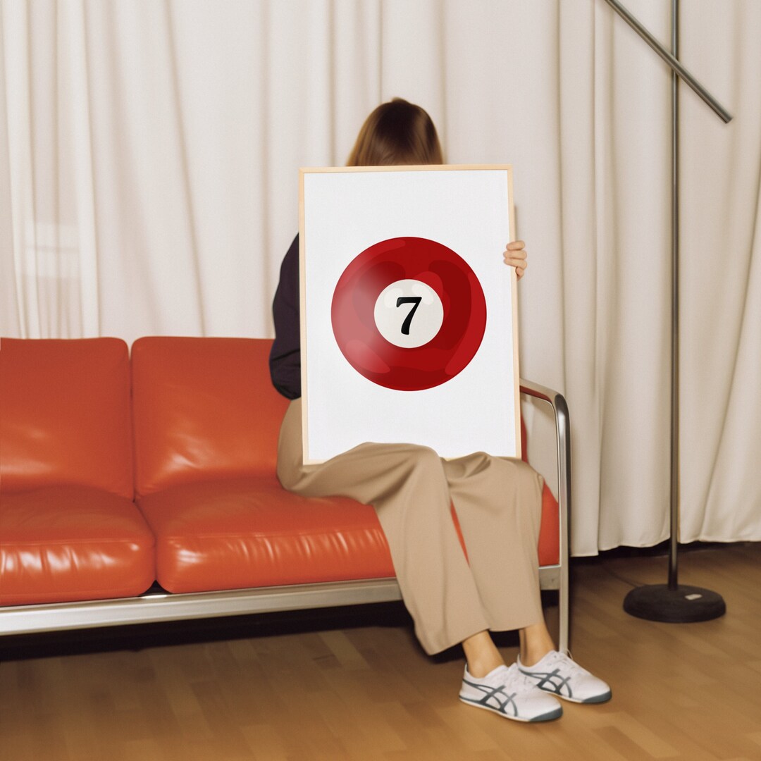 Red Number 7 Pool Ball Print, Vintage Pool Ball Print, Lucky Number 7 ...