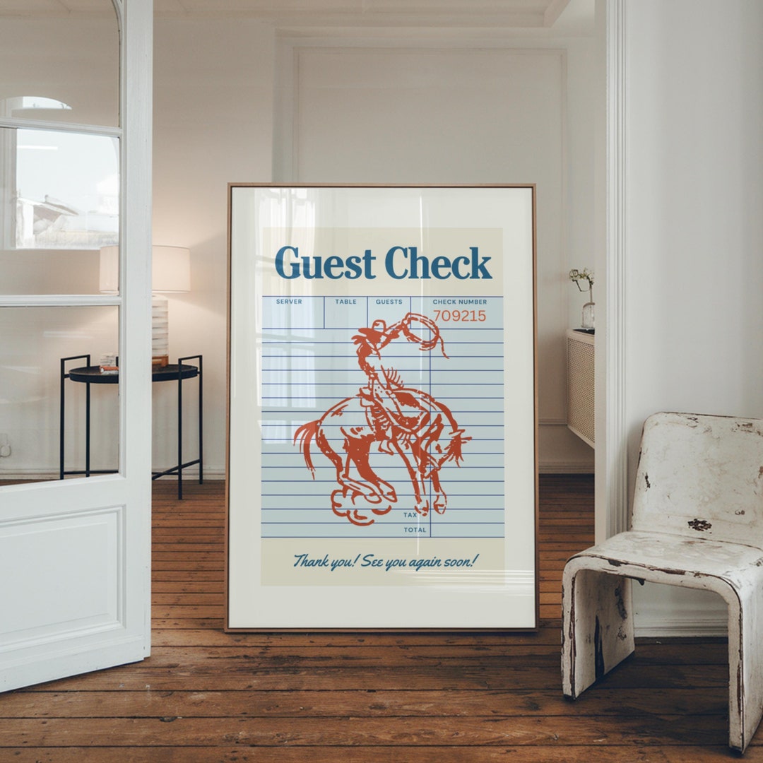 Vintage Cowboy Guest Check, Cowboy Sketch Print, Retro Western Wall Art ...