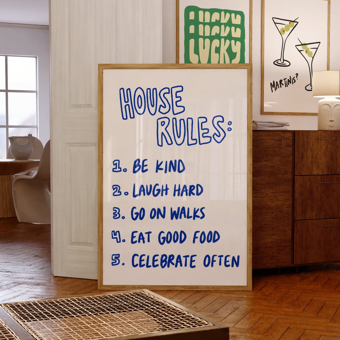 House Rules Art, Aesthetic Wall Art, Blue and White Art, Trendy Blue ...