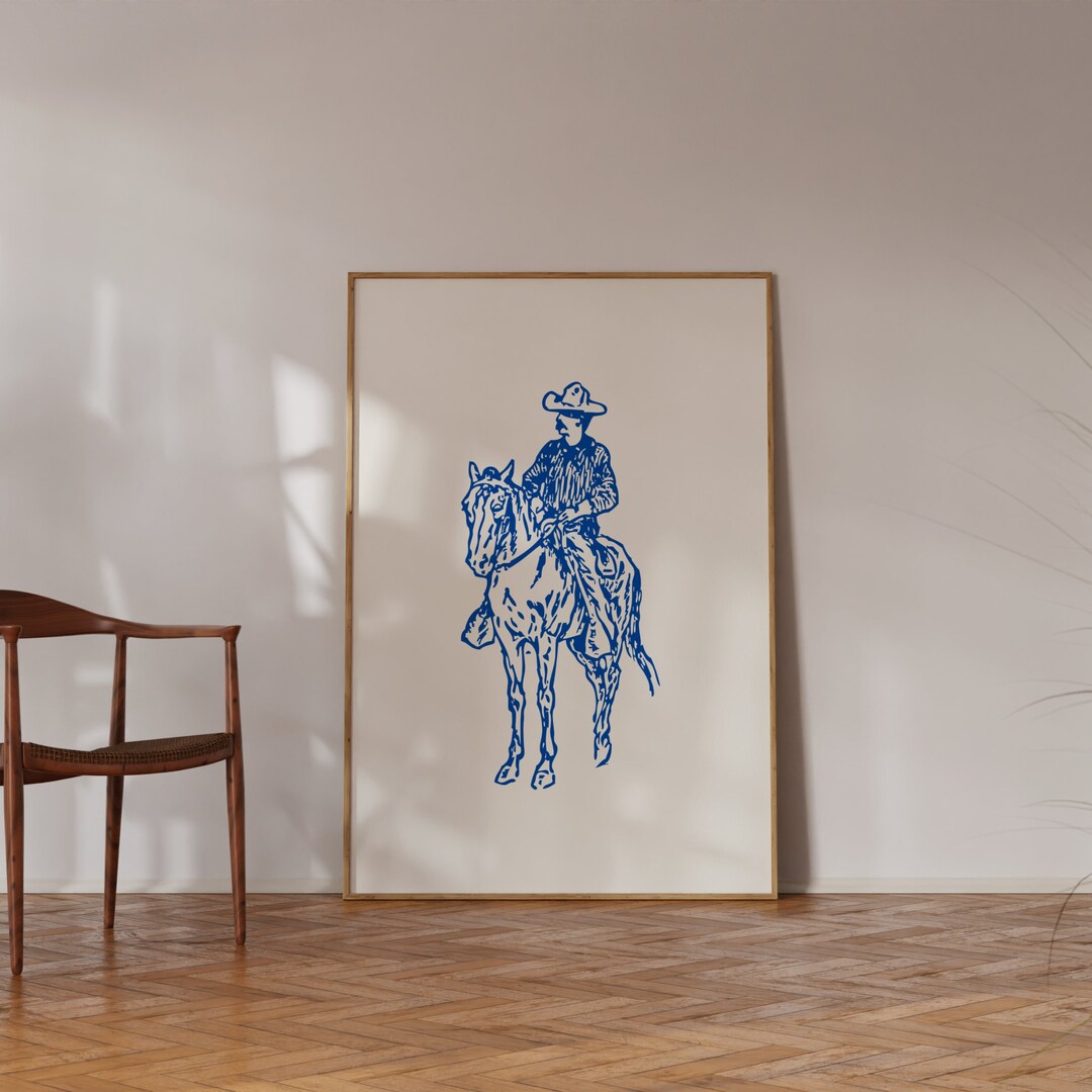 Retro Cowboy Wall Art, Blue Western Print, Cowboy Print, Nashville Wall ...
