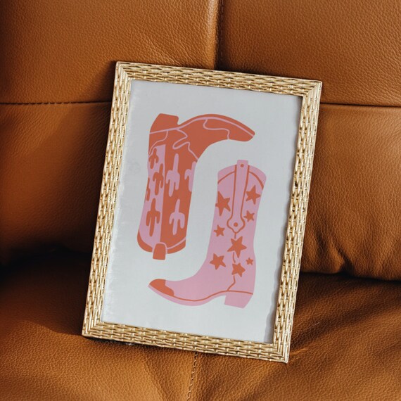 Pink Western Boots Poster Cowboy Boots Print Boho Wall Art - Etsy