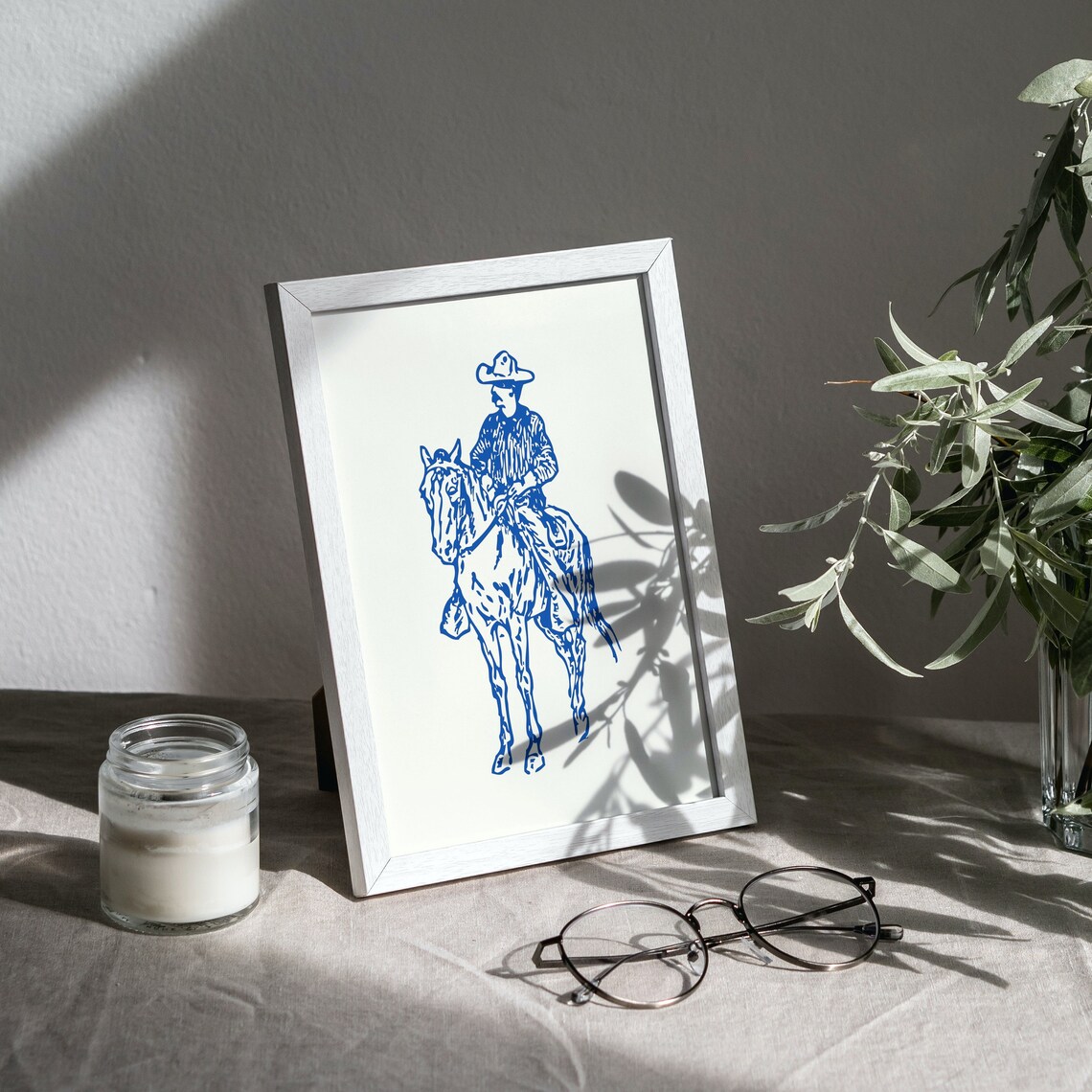 Retro Cowboy Wall Art Blue Western Print Cowboy Print | Etsy