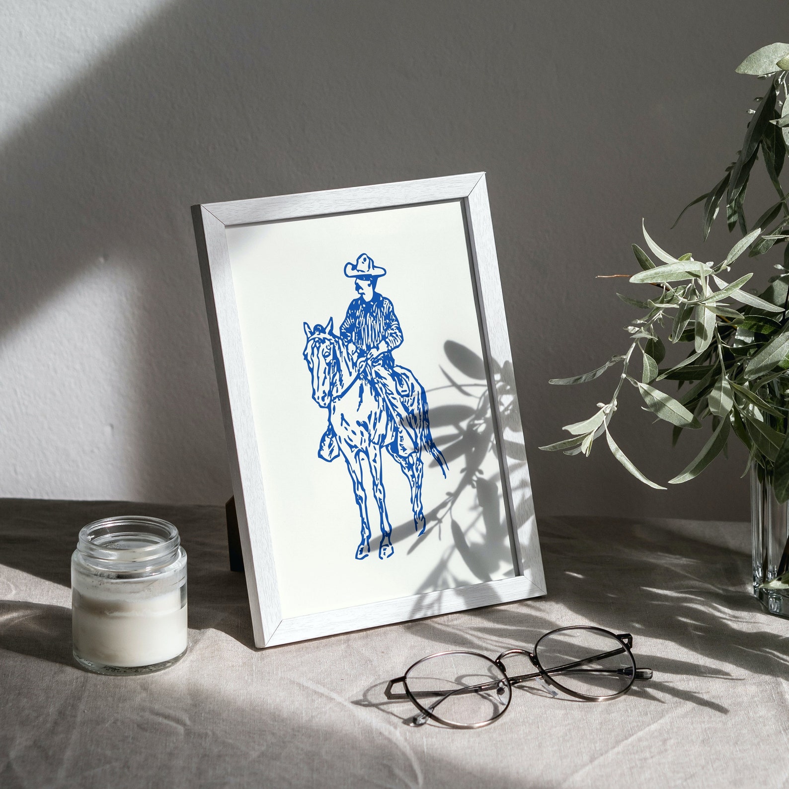 Retro Cowboy Wall Art Blue Western Print Cowboy Print - Etsy
