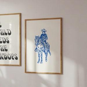 Retro Cowboy Wall Art, Blue Western Print, Cowboy Print, Nashville Wall ...