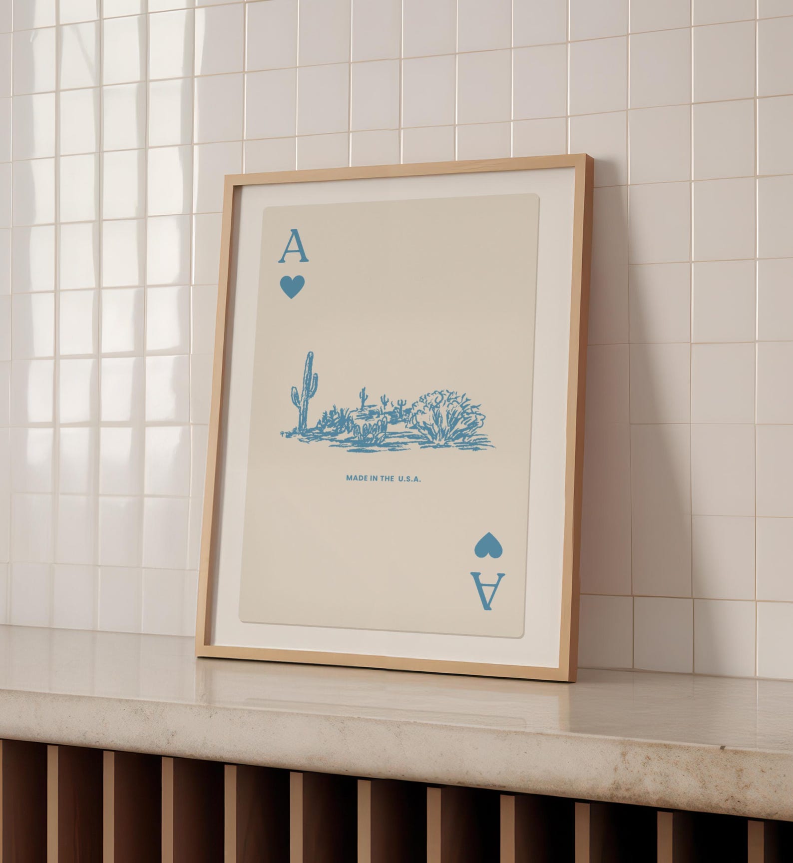 Blue Western Wall Art, Desert Landscape Playing Card Art Print, Vintage ...