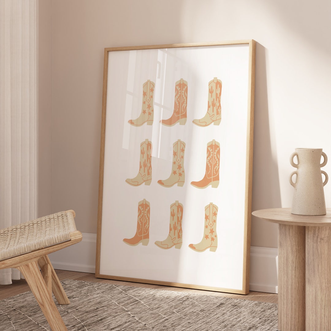 Neutral Cowboy Boot Poster, Biege Wall Art, Neutral Western Print ...