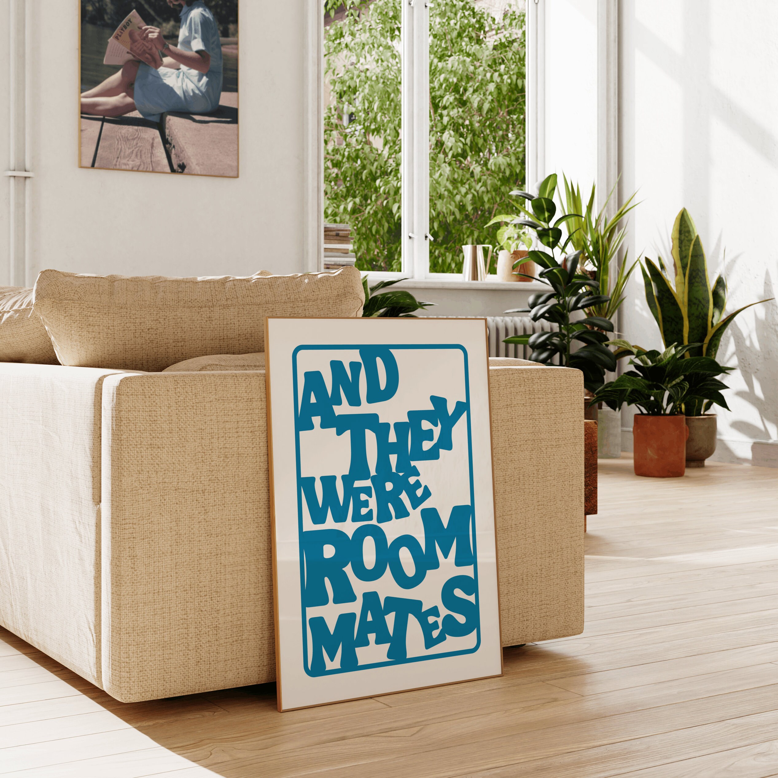 And They Were Roommates, Retro Blue Wall Art, Roommate Poster, Funny ...