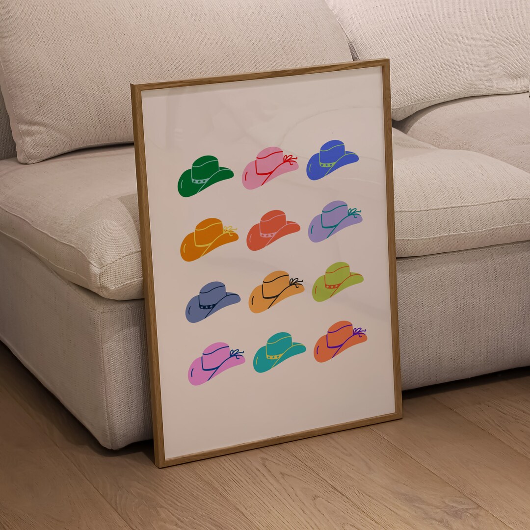 Colorful Cowboy Hat Poster, Eclectic Western Wall Art, Colorful Boho ...